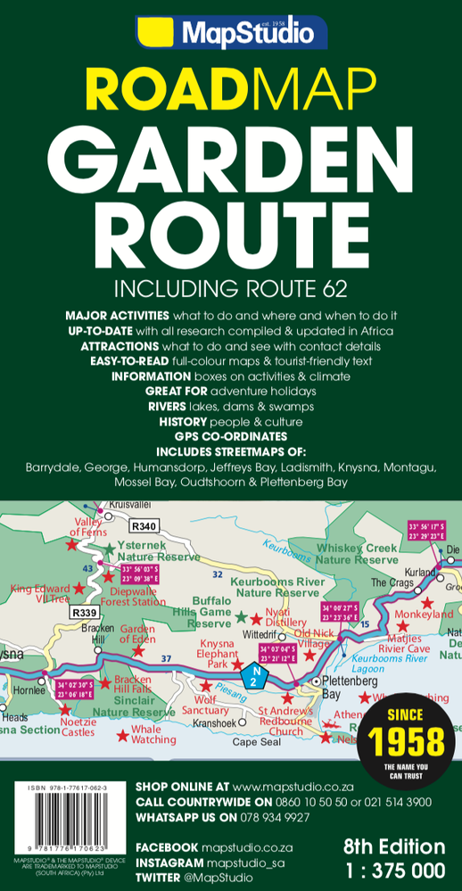 Garden Route & Route 62: 8th Edition (Map) — Wordsworth Books
